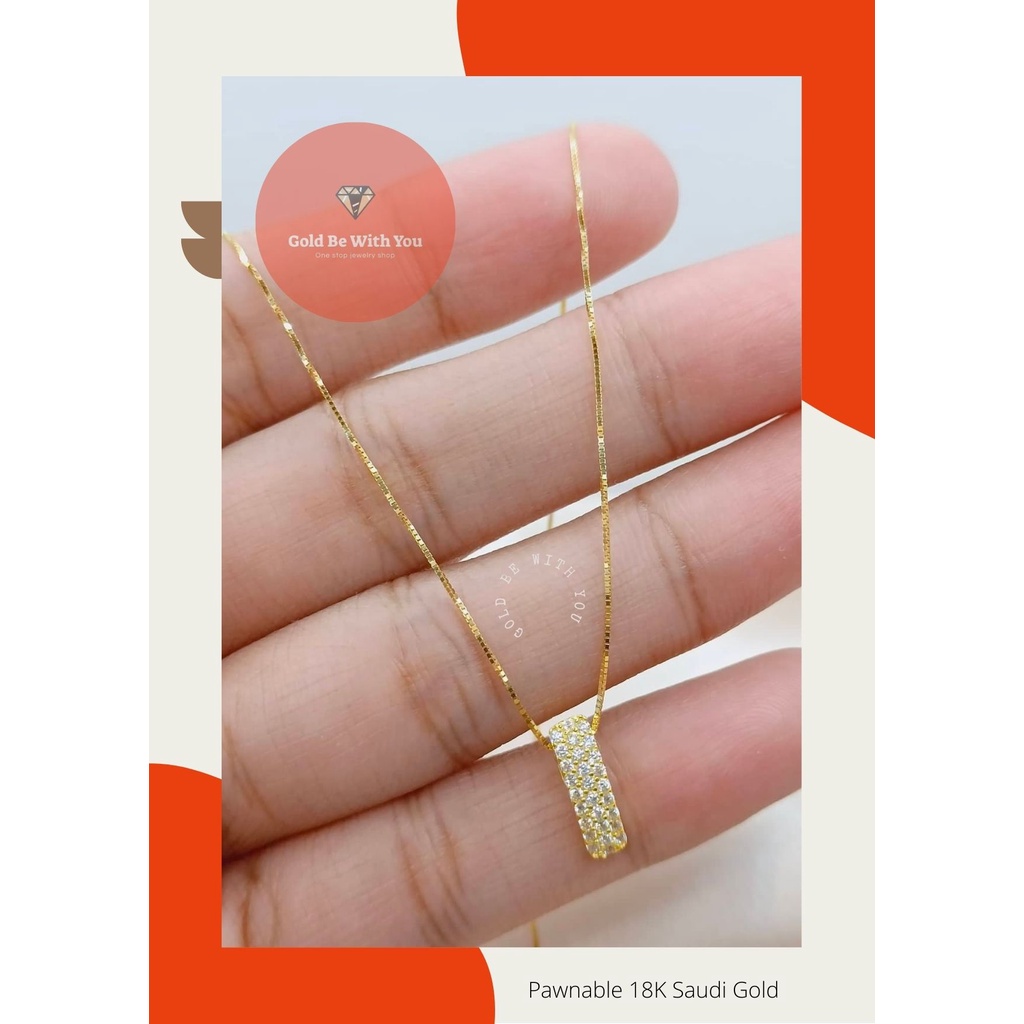 Pawnable 18k Saudi Gold Bar Stone Pendant in Box Chain | Shopee Philippines