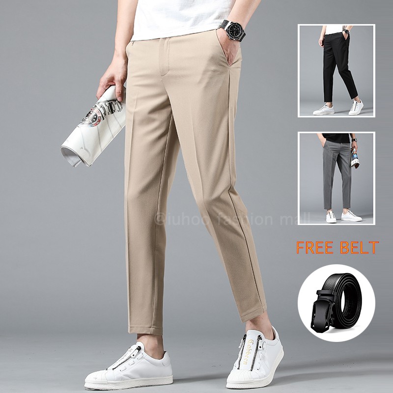 With Free Belt Men's Korean Pants Casual Trousers For Men Slacks ...
