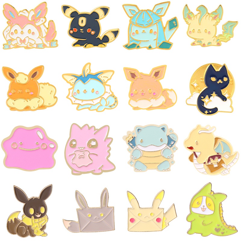 24 Styles Anime Peripheral Lapel Pins Pikachu Cute Turtle Enamel Brooch ...