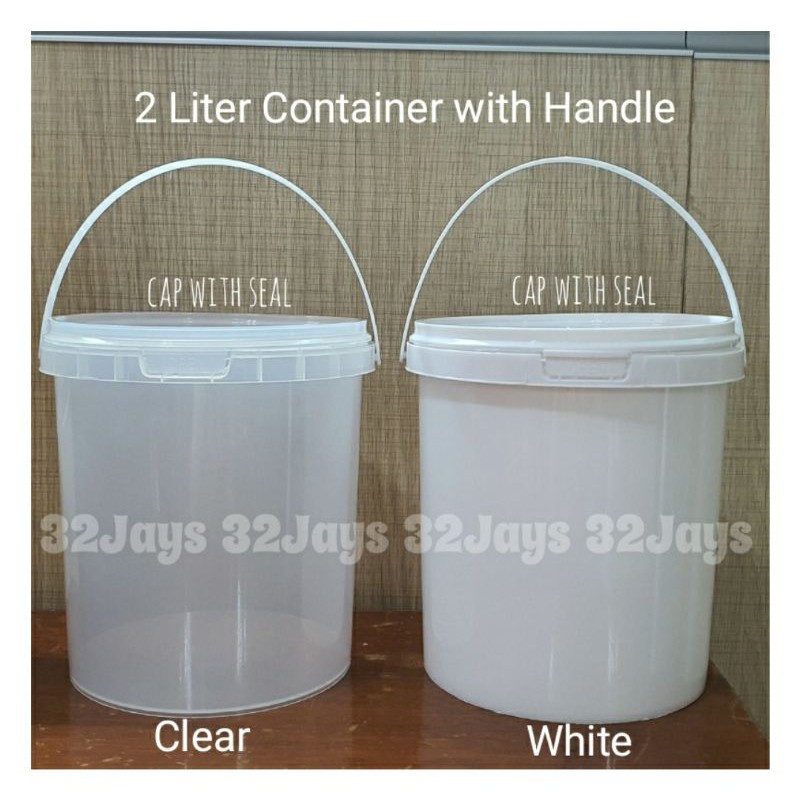 Empty 2 Liter Bucket Container with Cap and Handle Plastic 2L Pail with ...
