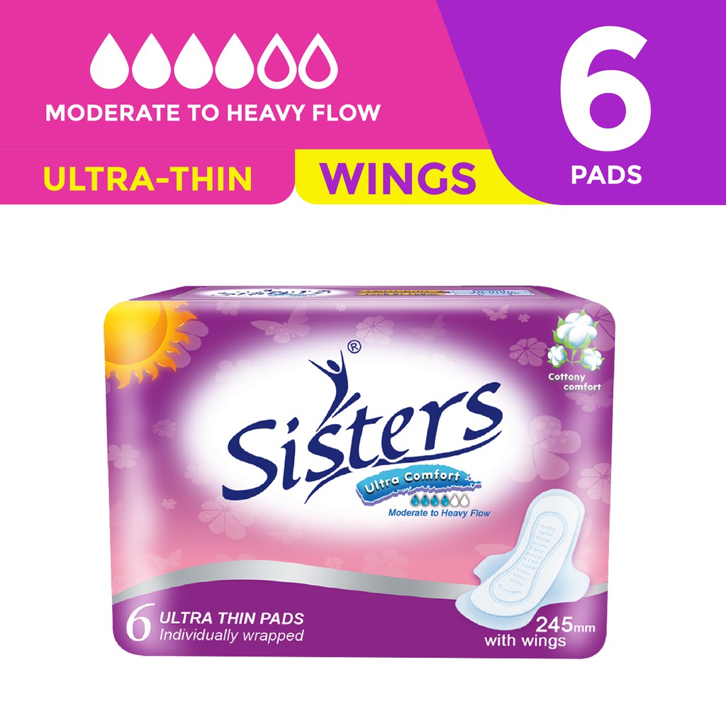 Sisters Ultra Thin Pads with wings 6's | Shopee Philippines