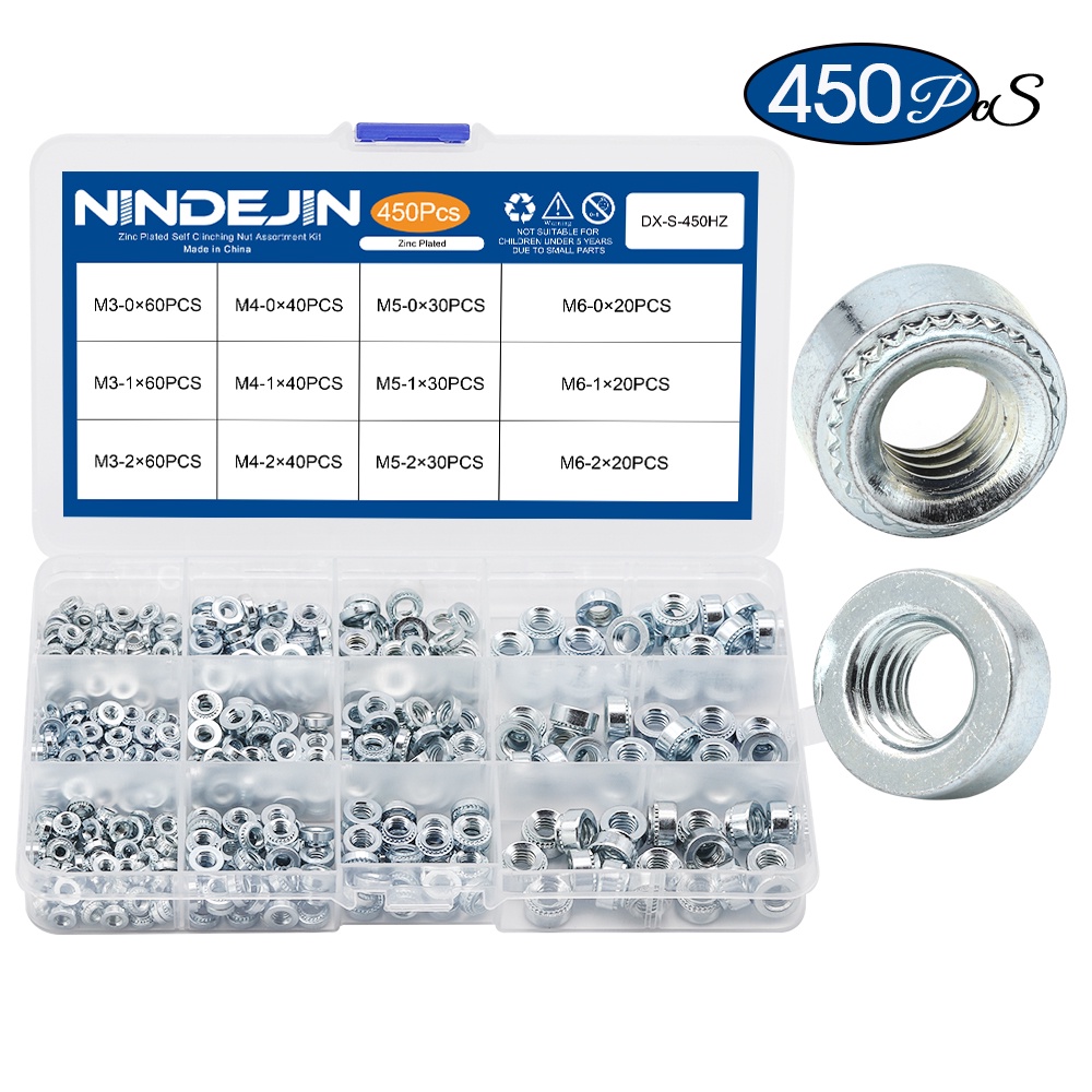 NINDEJIN 450Pcs Self Clinching Nut Zinc Plated Steel M3 M4 M5 M6 Pem Rivet Pressure Riveting ...