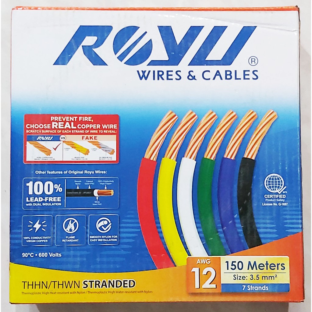 Original Royu THHN THWN 12 7 3 5mm Sq Gauge Wire Stranded X 150