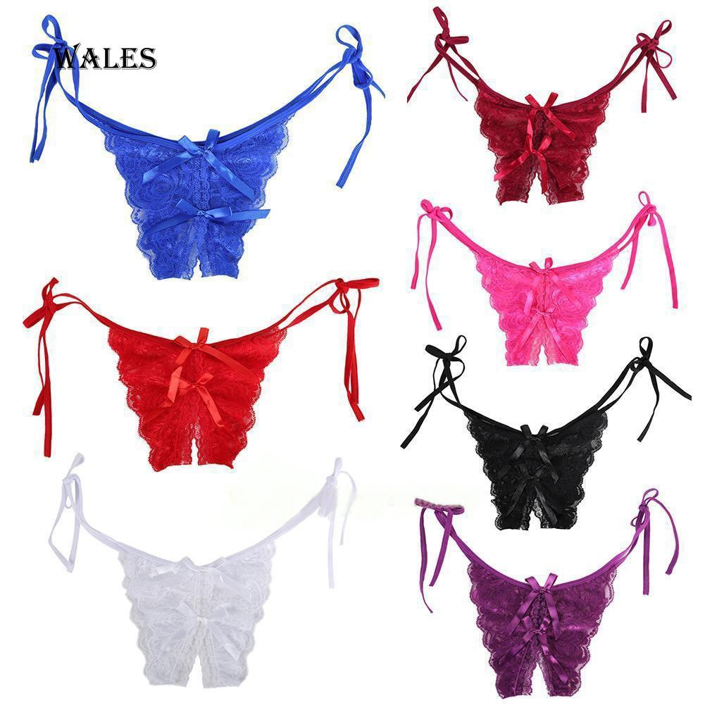 Walesandwomen Sexy Lace Crotchless See Through Low Rise G String Thong
