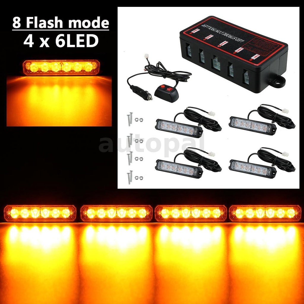 12/24V 4x6 6x6 LED Amber Recovery Strobe Flashing Grille Light Lightbar ...