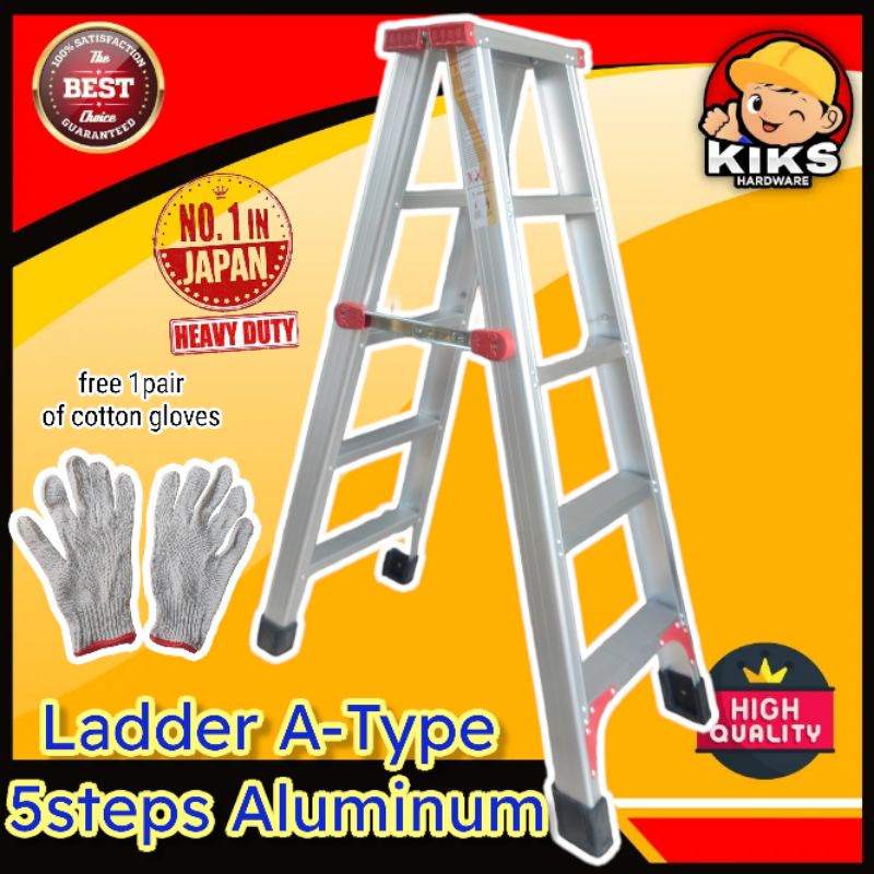 [New!] Aluminum Ladder 5 step A type heavyduty Free Pair of Gloves ...