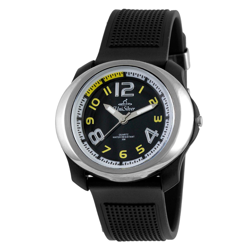 UniSilver TIME Men's Analog Silver/Black Rubber KW471-1111 Watch ...