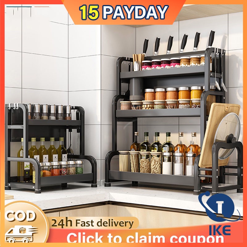 kitchen spice rack condiments rack organizer [ W/ 6 Free Hooks ...