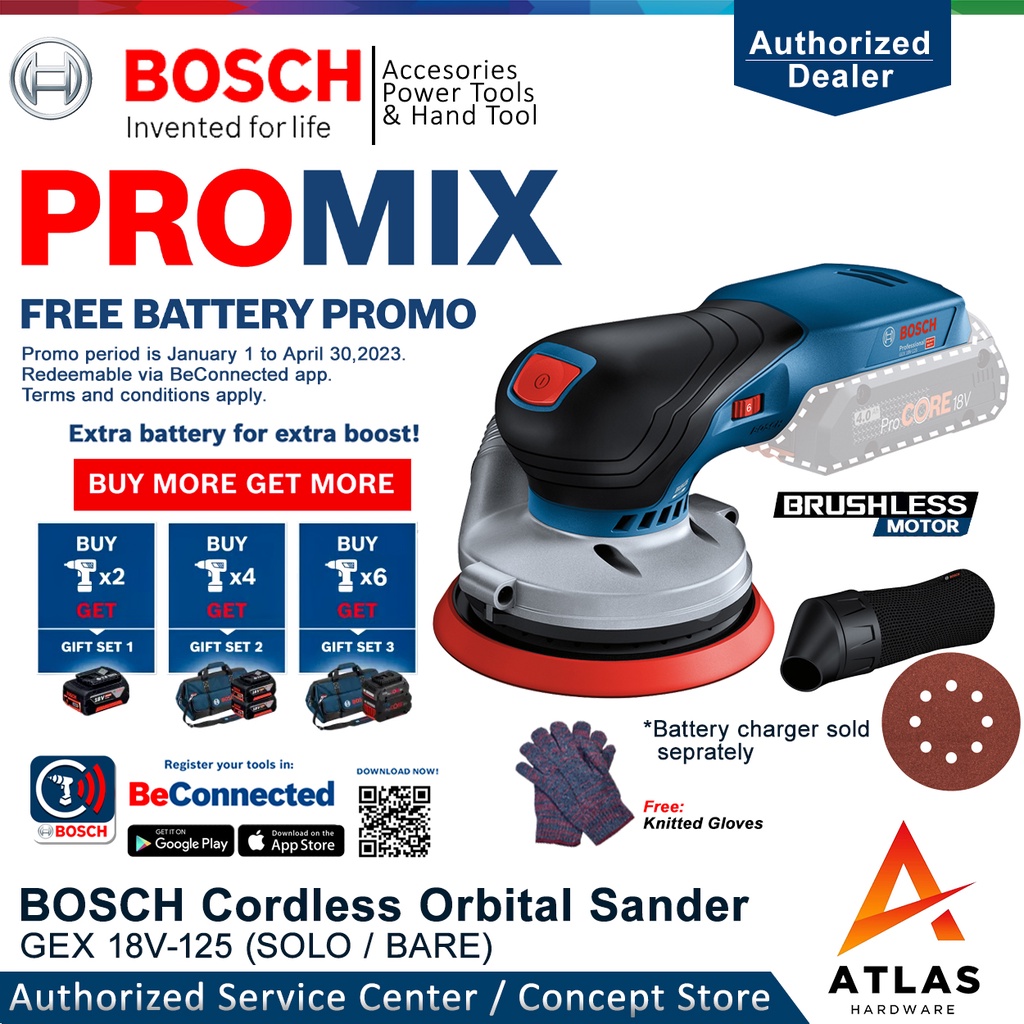 Bosch GEX 18V-125 Cordless Random Orbital Sander Brushless (SOLO OR BARE) | Shopee Philippines