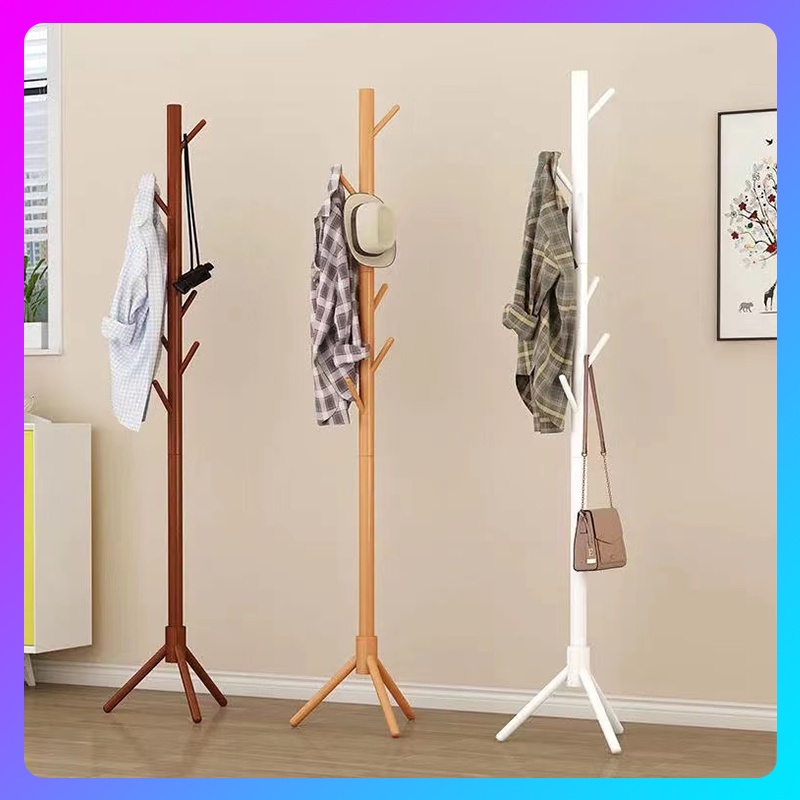 Wood Coat Rack Stand Hanging Pole Rack Wooden Clothes Hat Bag Rack ...