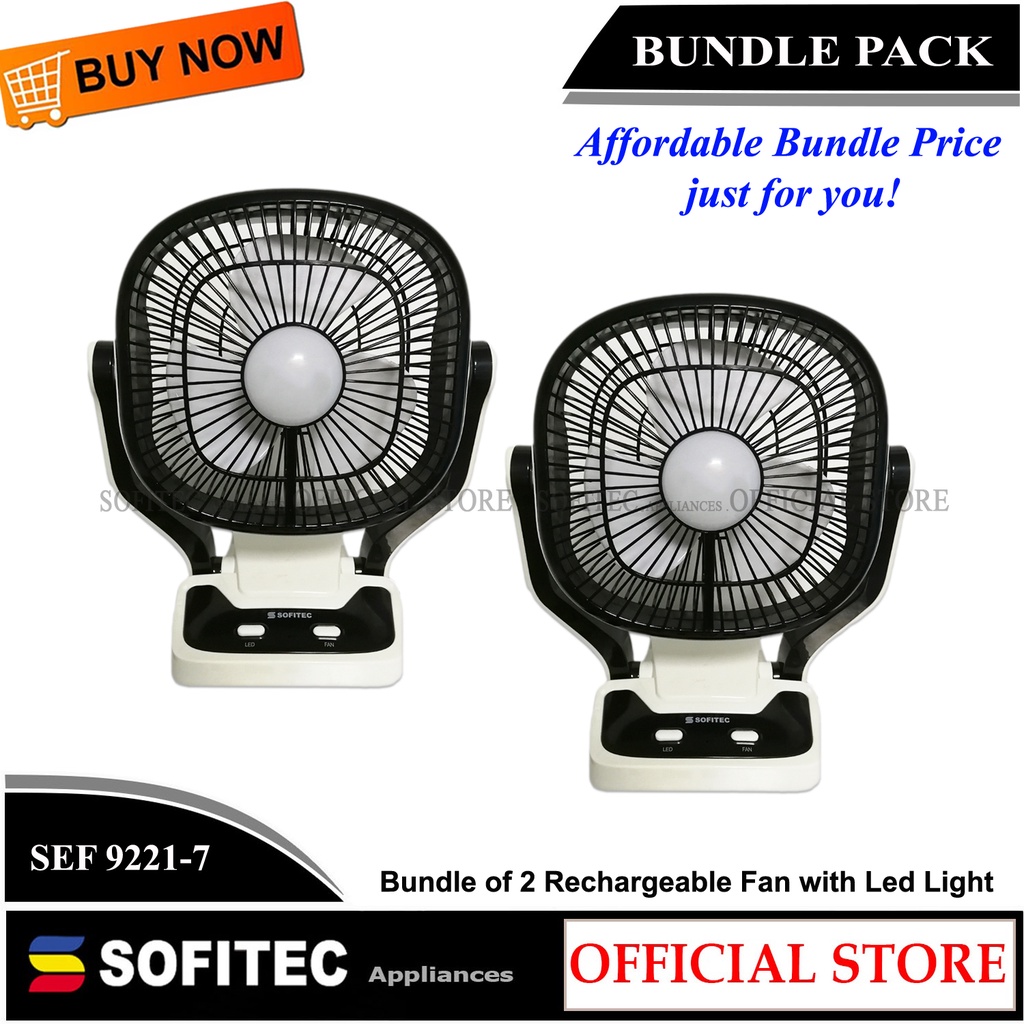 Bundle of 2 Sofitec Rechargeable Portable Fan with LED Light Box Fan ...