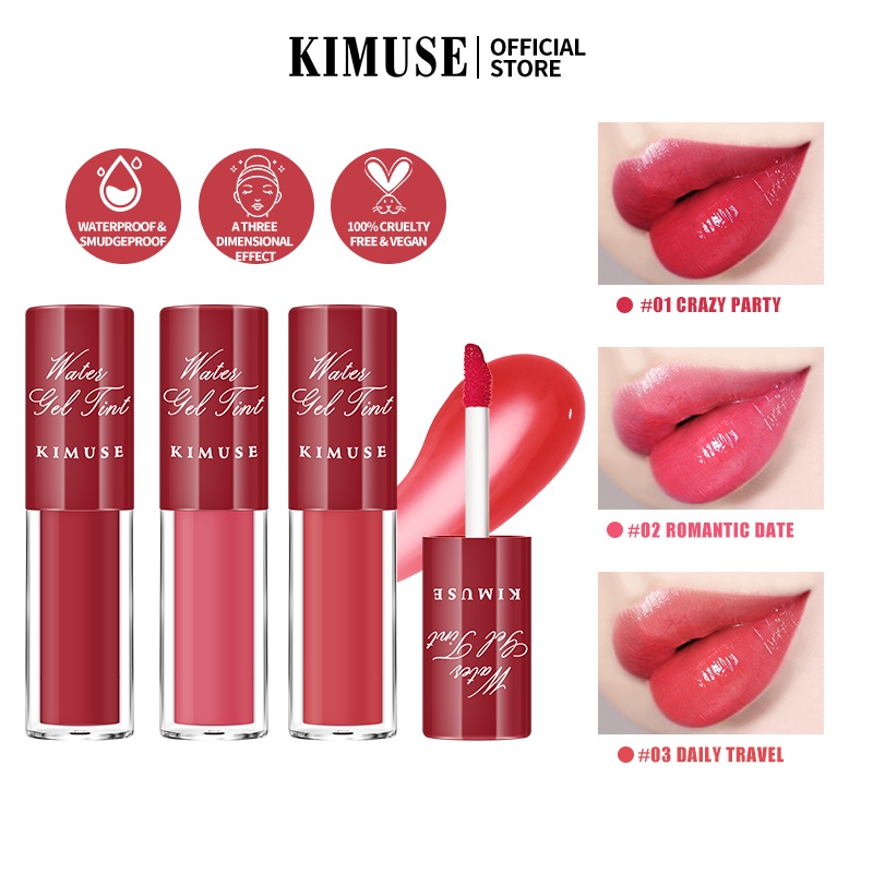 KIMUSE Water Tint Set Lip Gloss Gel Tint Long-lasting & Waterproof 3 ...