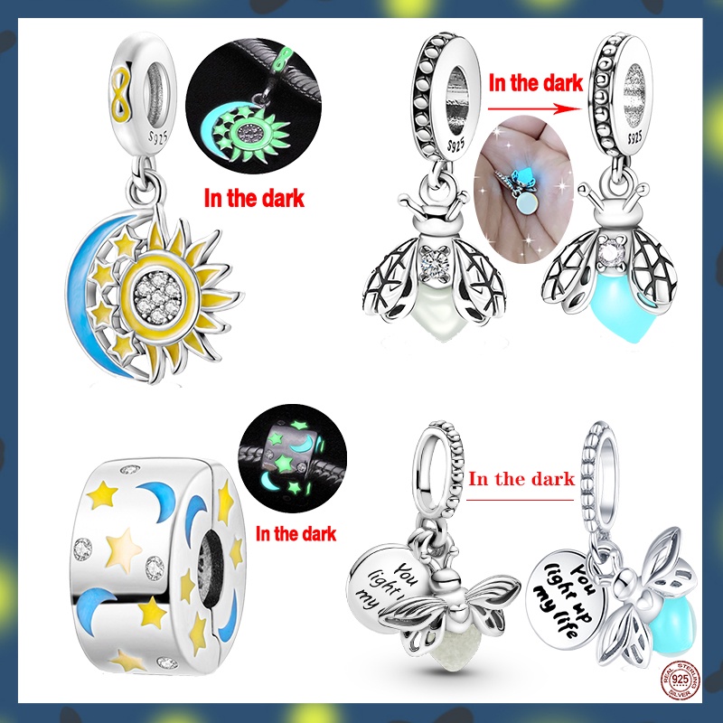 Firefly Glow in the dark Series Charms 925 Silver Sun Moon Star Charm ...