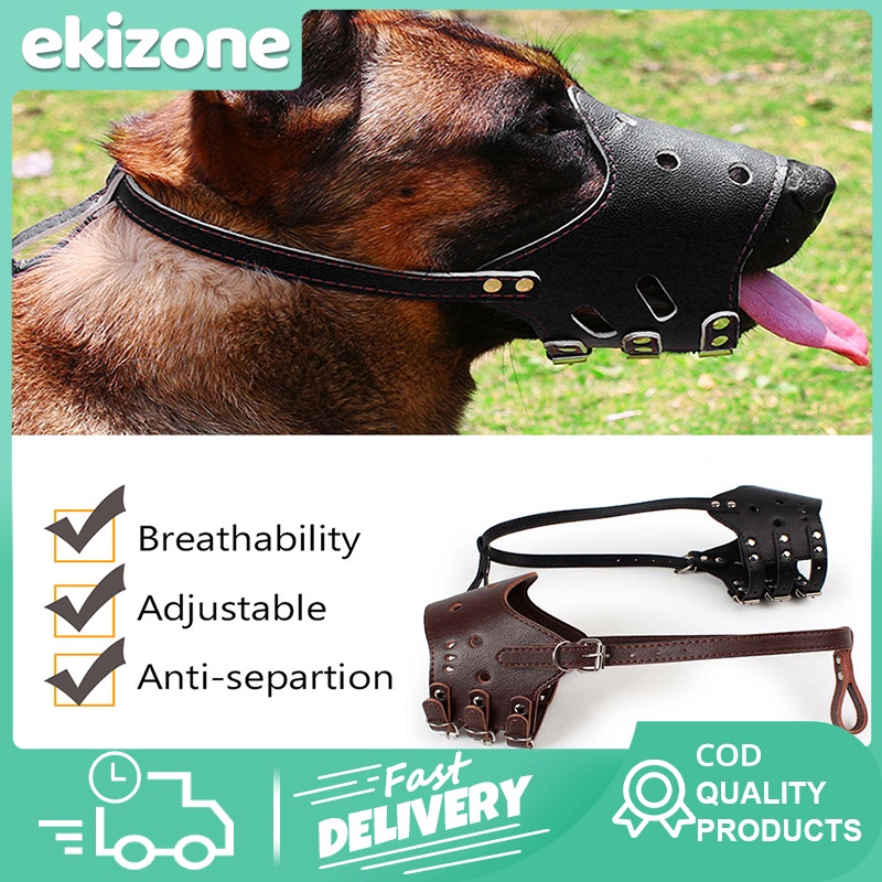 Dog Muzzle Anti Bark Bite Chewing Safety Small Large Mask PU Leather ...