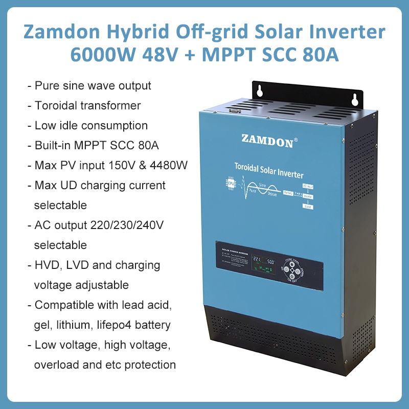 Zamdon Hybrid MPPT Solar Inverter 48V6000W - Toroidal Hybrid Off Grid ...