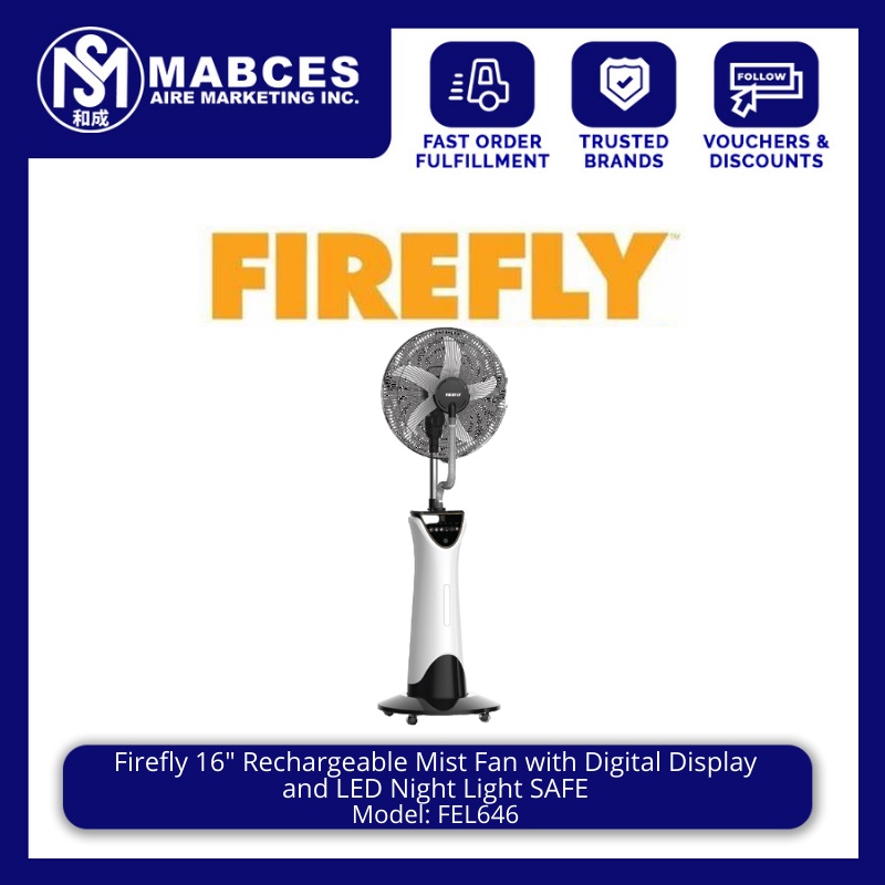 Firefly 16" Rechargeable Mist Fan with Digital Display and LED Night ...