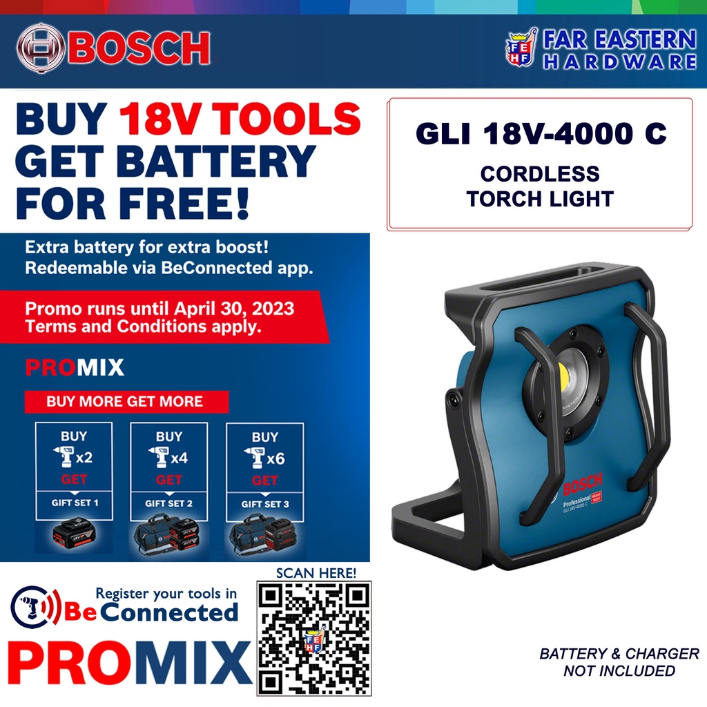 BOSCH GLI 18V-4000 C Cordless Floodlight Jobsite Light (Baretool ...