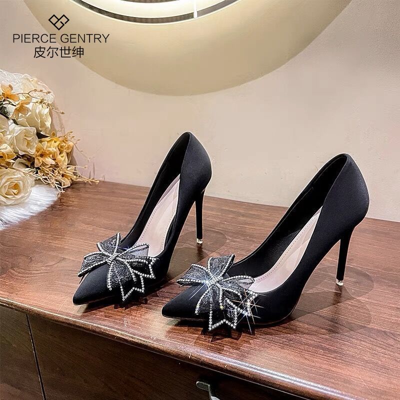 Women Stiletto Heel 2023 New Style Pointed Rhinestone Sexy Black High ...