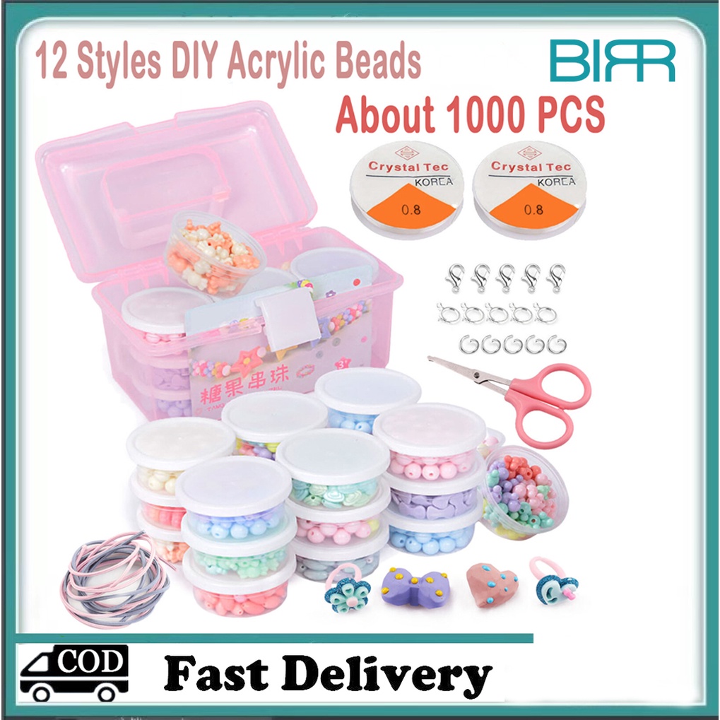 12 Styles DIY Acrylic Beads Kit Jewelry Bracelet Necklace Making Toy ...