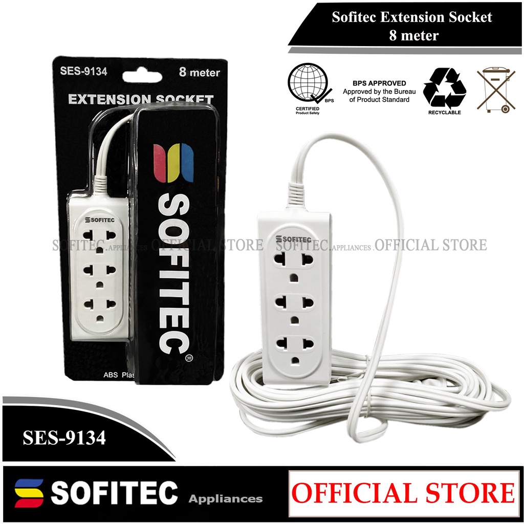 Sofitec Universal Outlet Power Socket 8 Meters Cord Cable Power ...