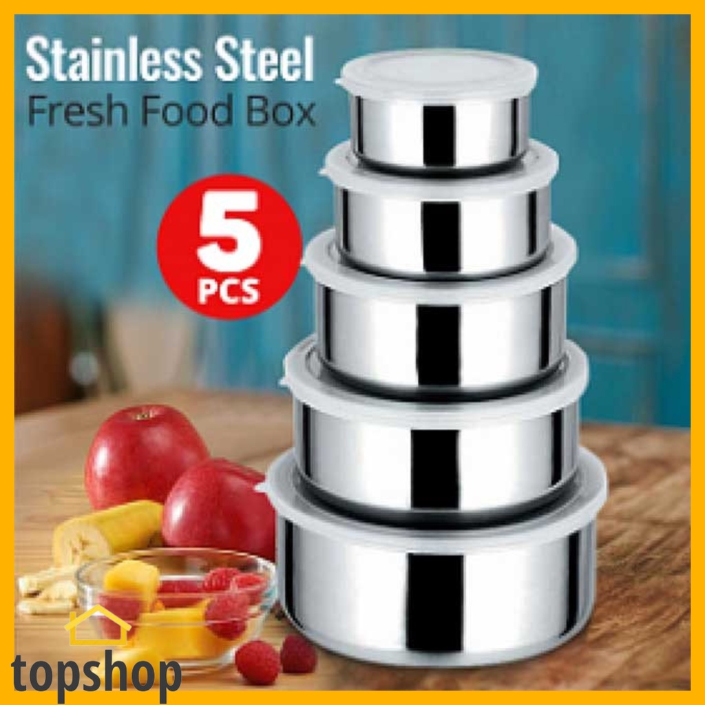 TOPSHOP 5pcs Stainless Steel Food Storage Container Mixing Bowl with ...