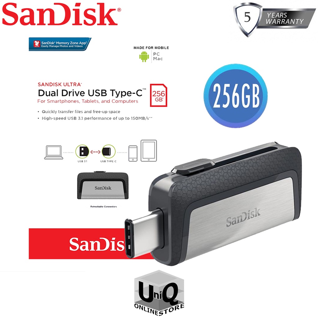 SanDisk Dual Drive USB 3.1 Type-C Reversible Connector Ultra SDDDC2 ...