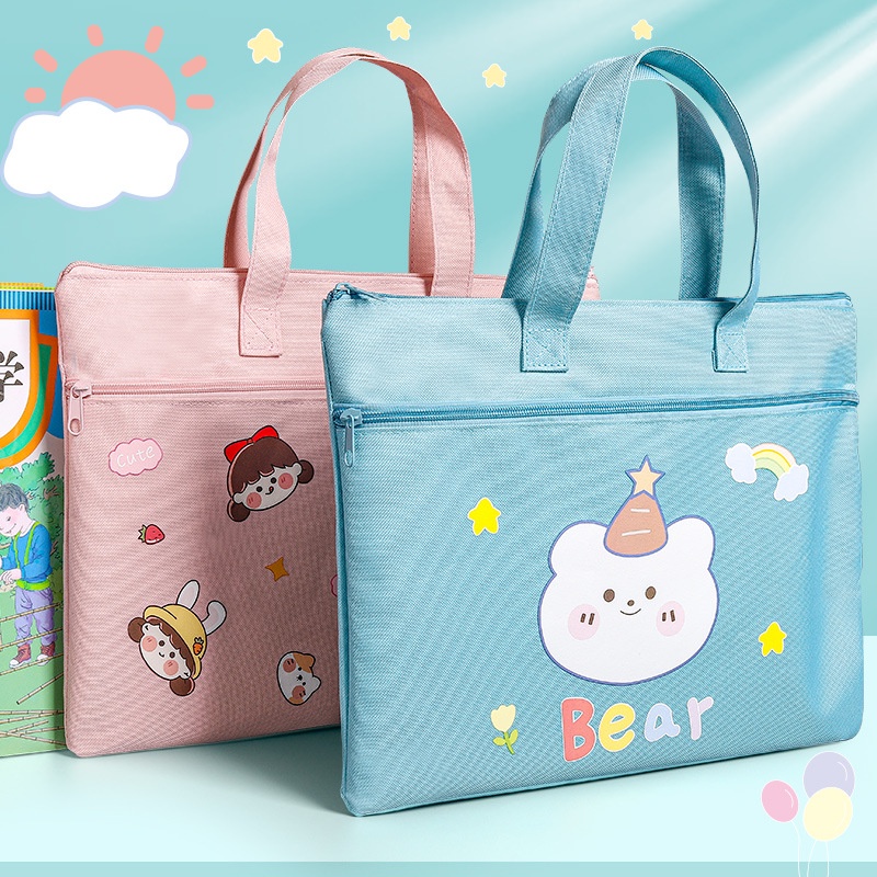 Cute Cartoon File Bag with Zipper Large Zipper File Bag Carry Book ...