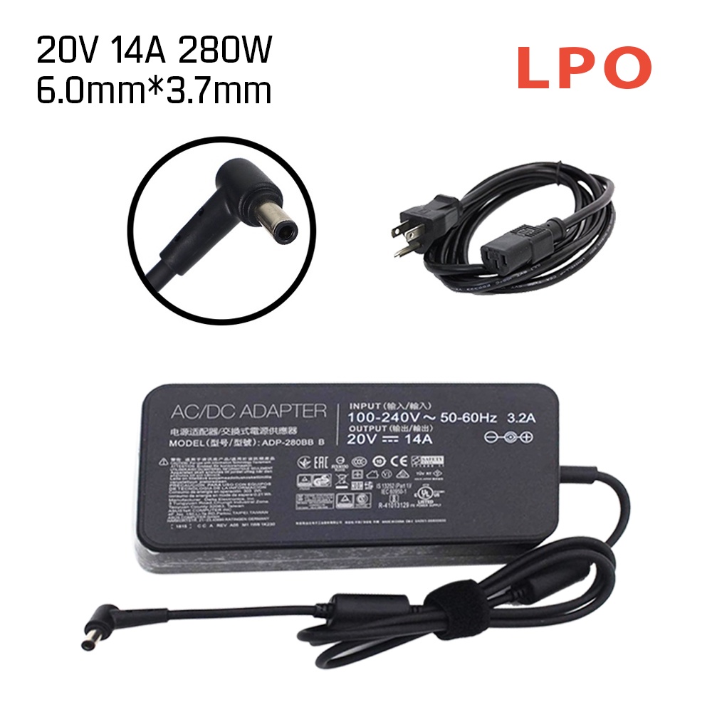 Asus 20V 14A 280W Common Circle 6.0mm x 3.7mm Slim Type Laptop Charger ...