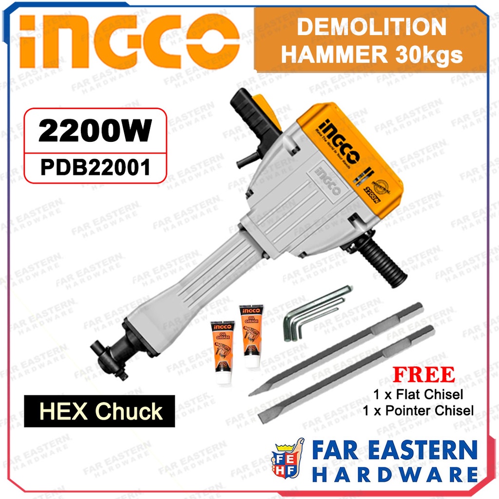 INGCO Demolition Hammer 30Kgs Jackhammer Breaker Hex Chuck 2200W ...