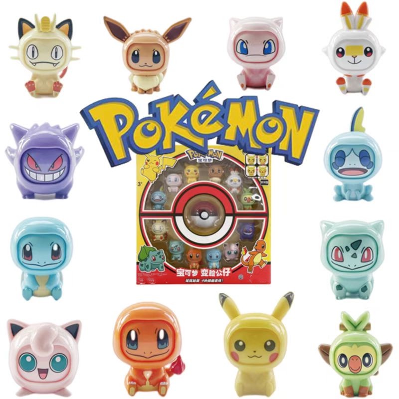 Anime Pokemon Pikachu Bulbasaur Pokeball Model Set Eevee Gengar Mewtwo ...