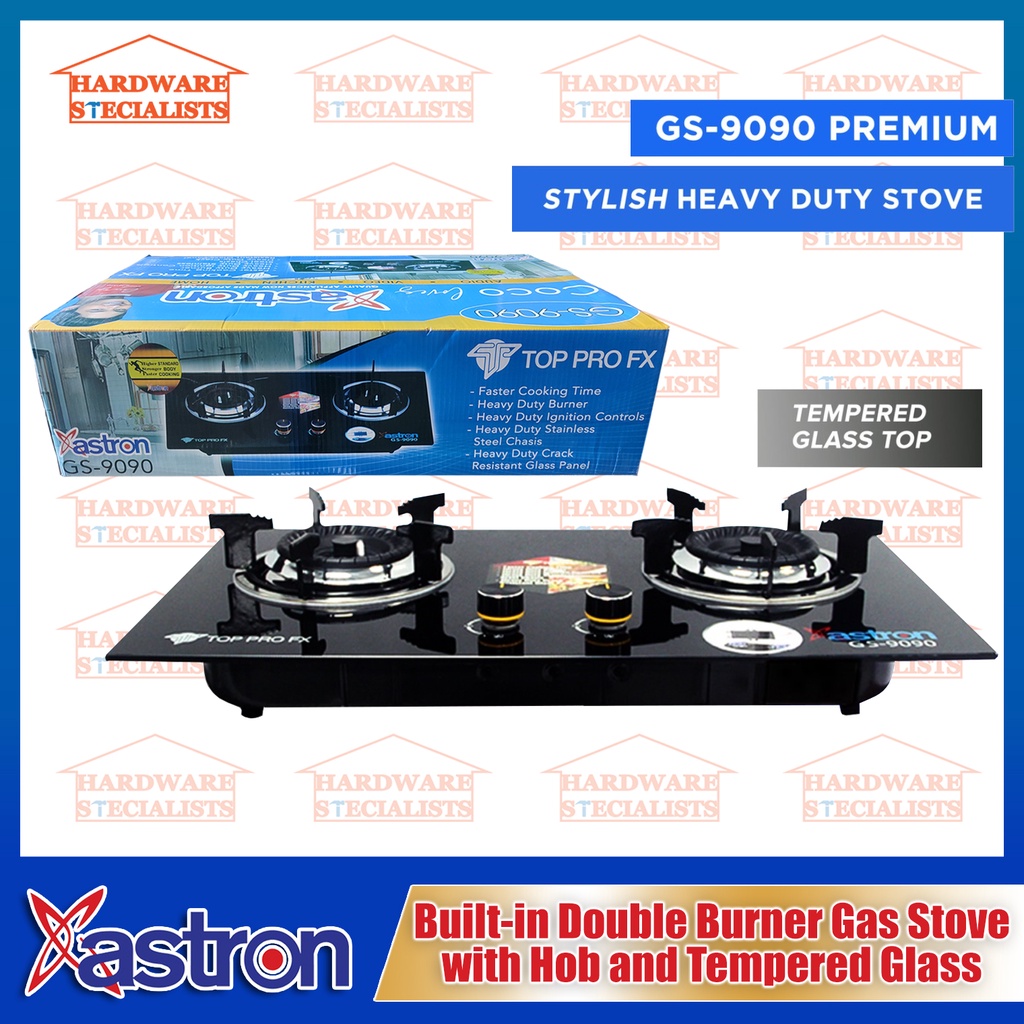 Astron Built-in Gas Stove Double Burner with Hub and Tempered Glass Top ...