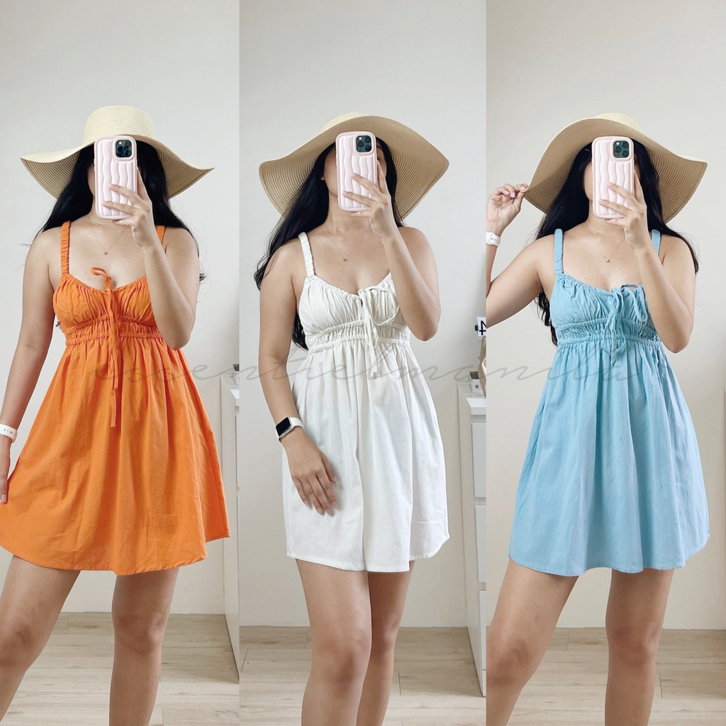 ESSENTIELMANILA Sleeveless Gartered Mini Summer Dress EM249 | Shopee ...