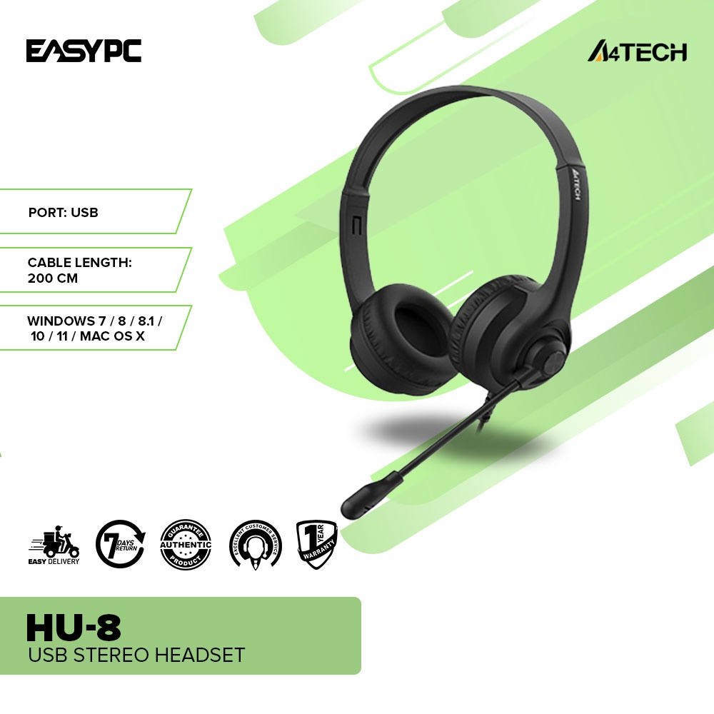 EasyPC | A4Tech HU-8 USB Stereo Headset 40mm Speaker Unit, Soft Leather ...