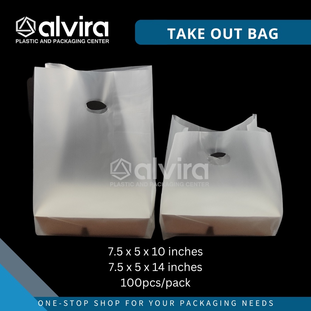 Take Out Plastic Bag Clear with Hole Handle for Food Boxes (100pcs ...