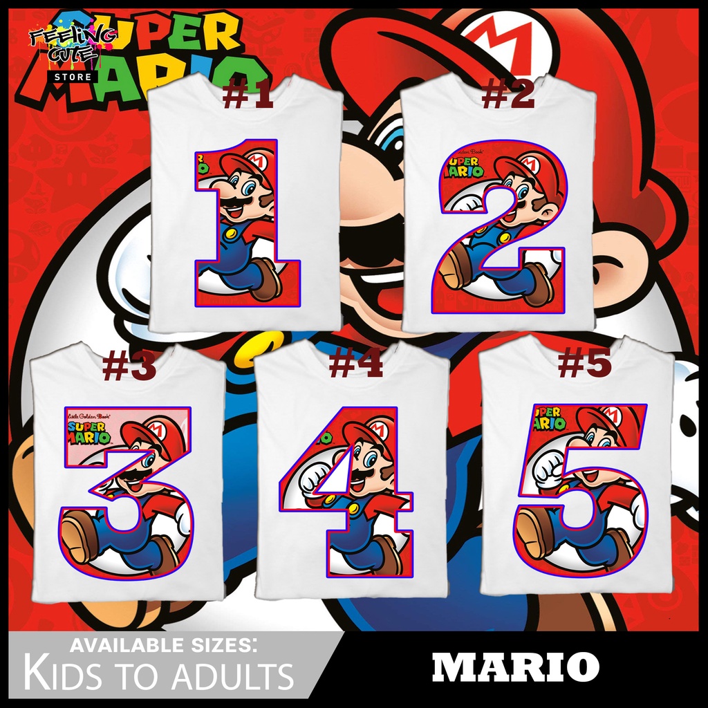 Mario Number 1 2 3 4 5 Shirt For Kids to Adults Unisex | Shopee Philippines
