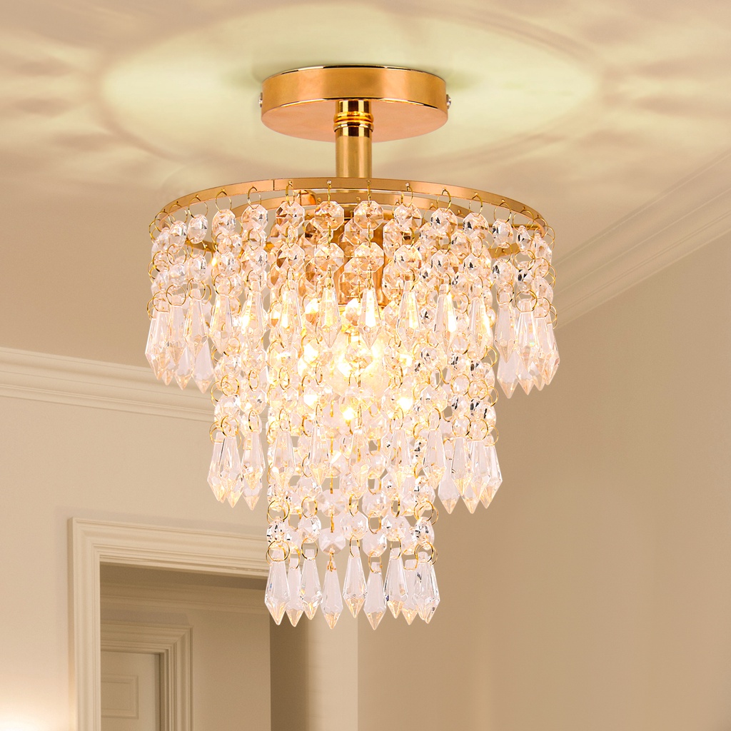 Gold Chandelier Chrome Ceiling Light Round Flush Mount Ceiling Light ...