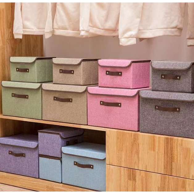 2in1 Plain Color Foldable Storage Box Organizer With Cover set | Shopee ...