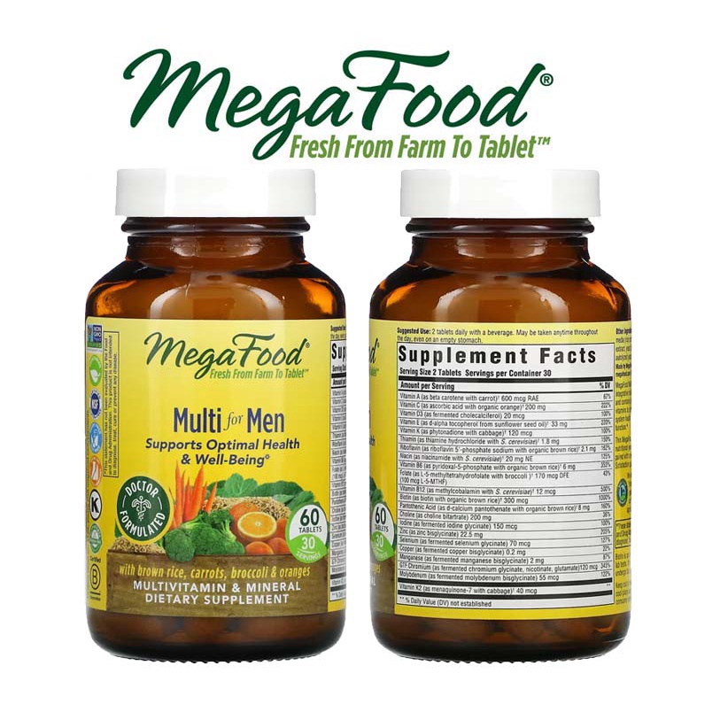 MegaFood Multi for Men Multivitamins and Mineral Kosher Vegetarian ...