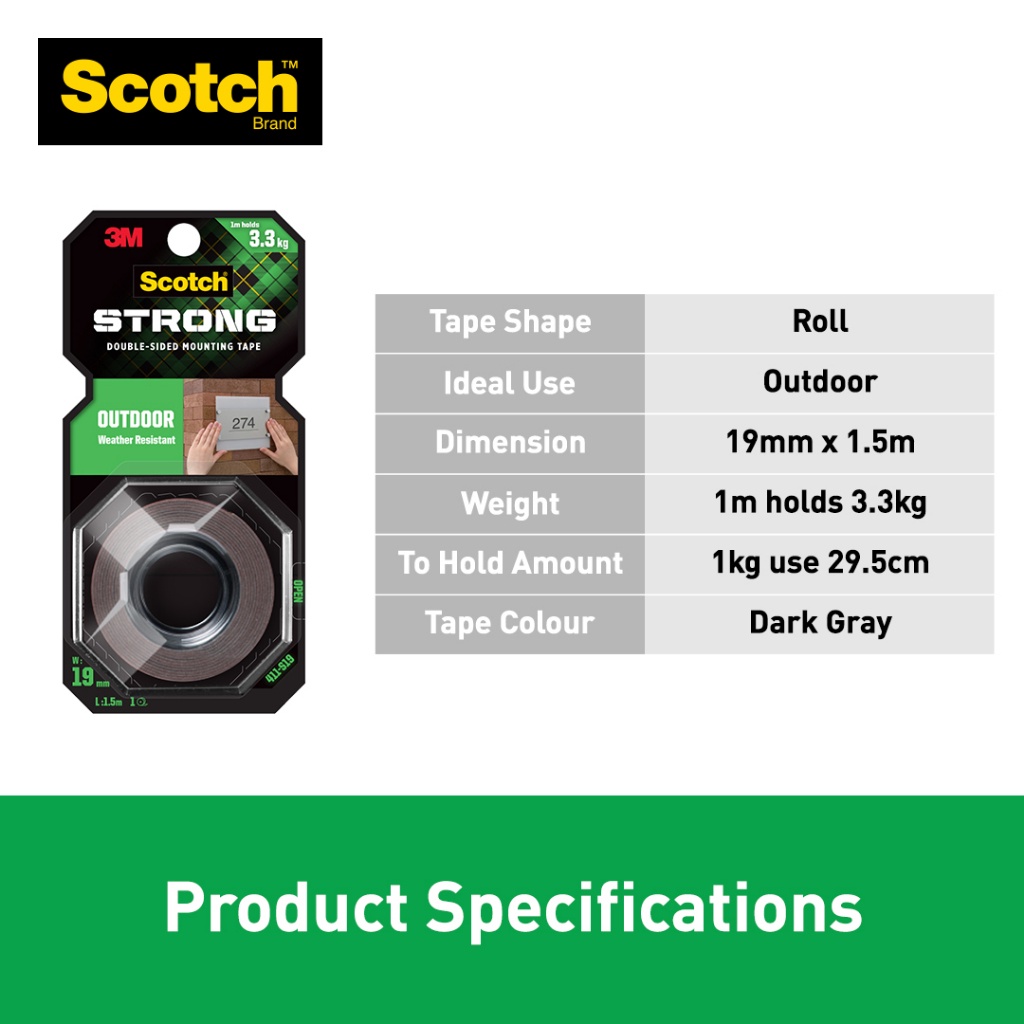 3M Scotch® Outdoor Weather Resistant Double Sided Mounting 19mm x 4meter - UniTop