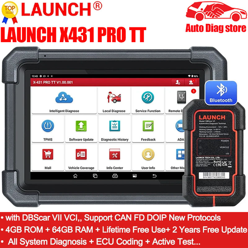 LAUNCH X431 PRO TT 8'inch with DBScar VII VCI Car Full System Diagnosis ...