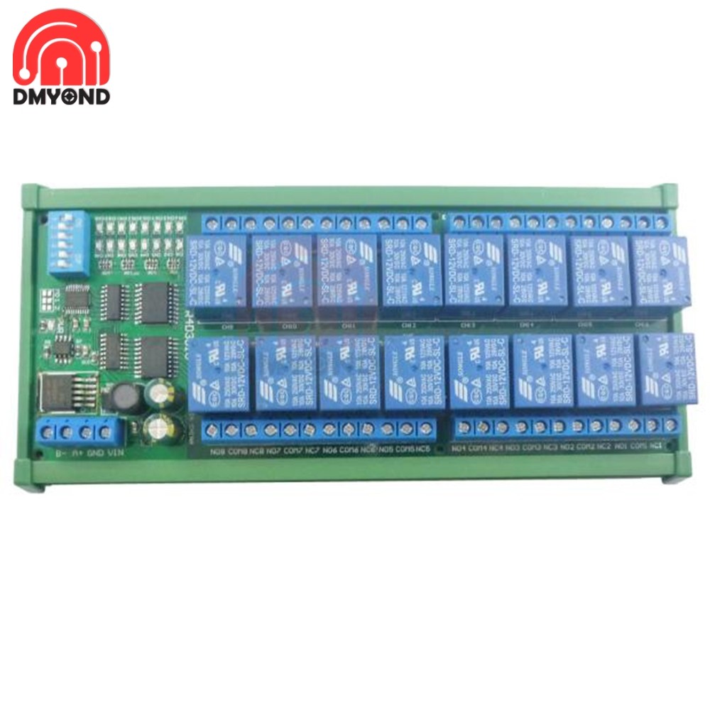 Modbus RTU 12V 10A 16 Channel DIN Rail Box PLC Expansion Board RS485 ...