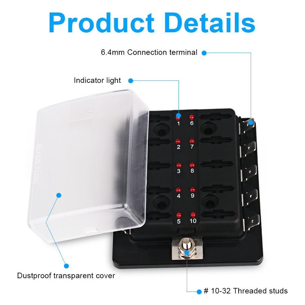 Universal 12V Car Fuse Holder Blade Fuse Box With LED Warning Light ...