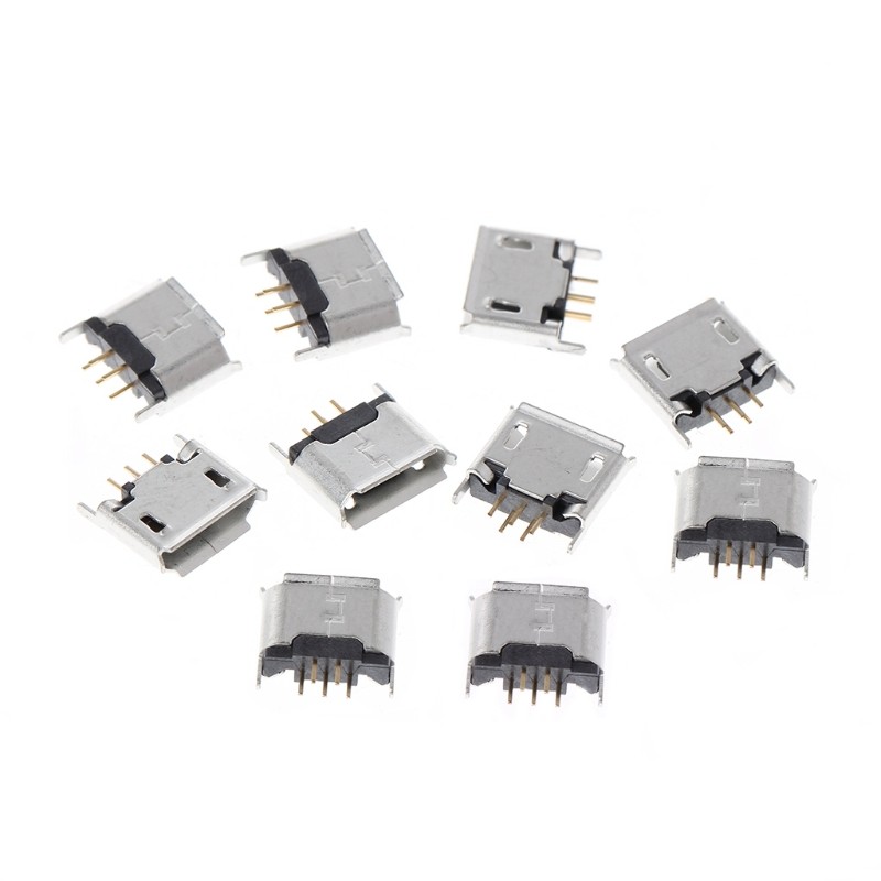 10 Pcs Micro USB Type B Female Socket 180 Degree 5-Pin SMT Soldering ...