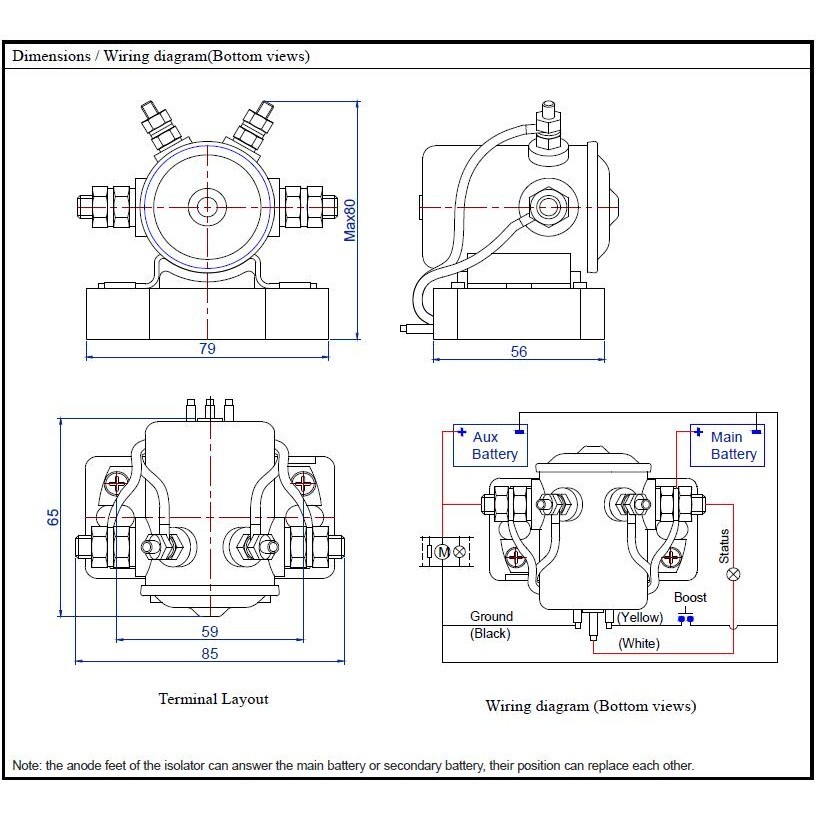 Dual Battery Isolator switch 12v/24v 200A Automotive sensitive relay ...