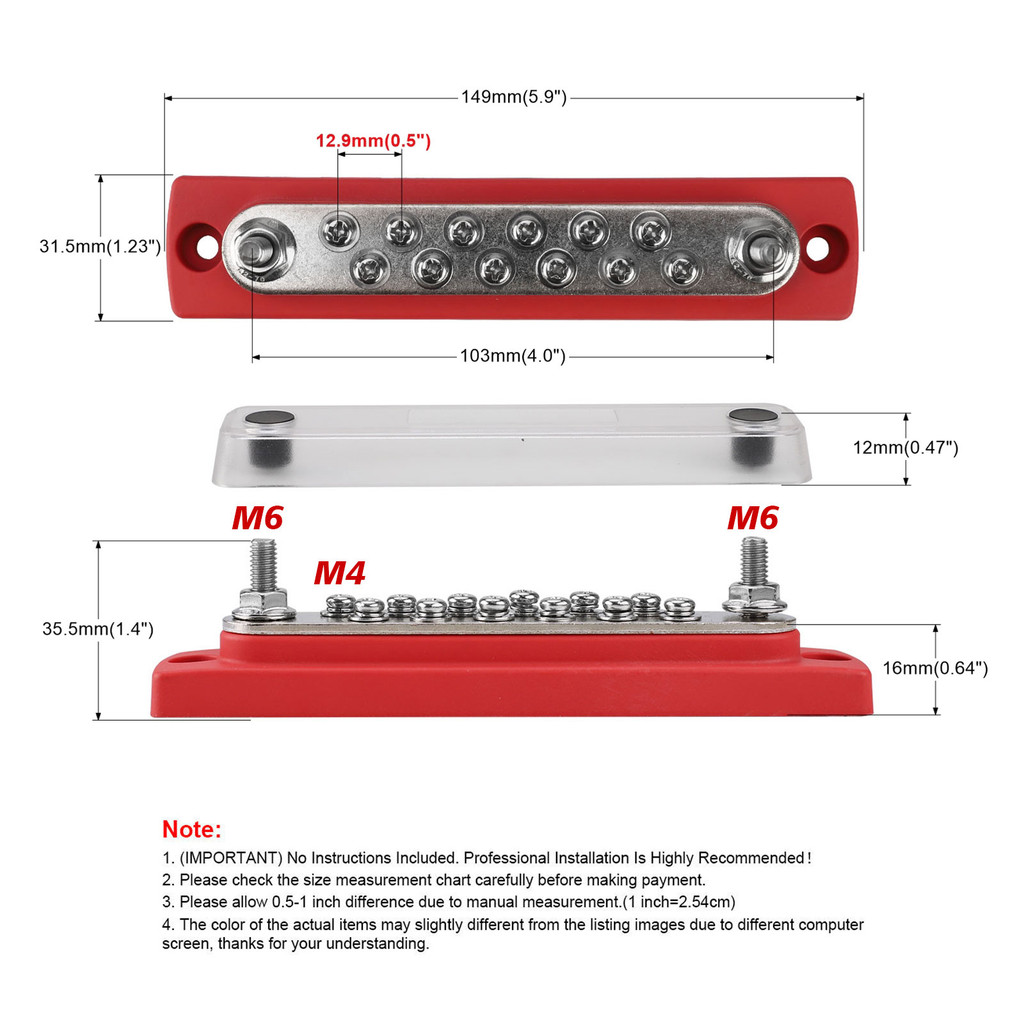 Car Terminal Block Positive Negative Bus Bar 150A 48V Power ...