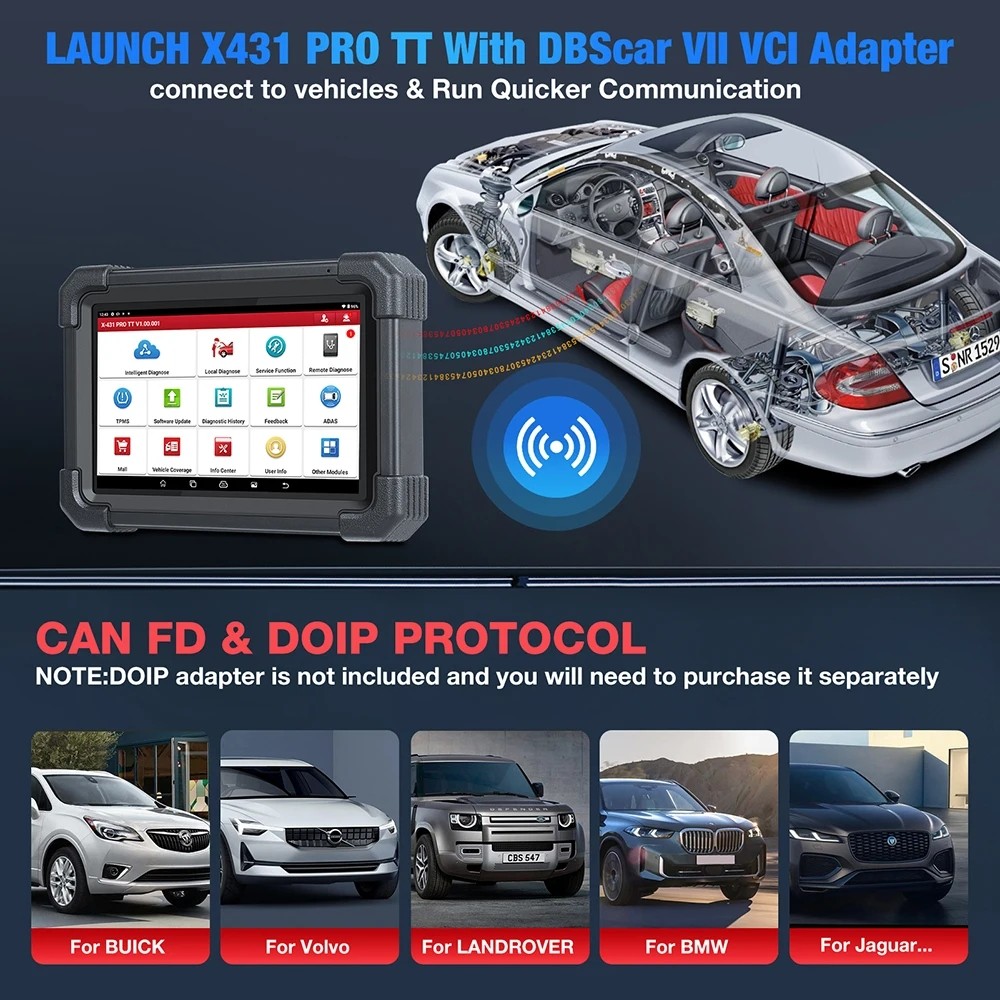 LAUNCH X431 PRO TT 8'inch with DBScar VII VCI Car Full System Diagnosis CAN FD/DOIP/OBFCM Auto ...