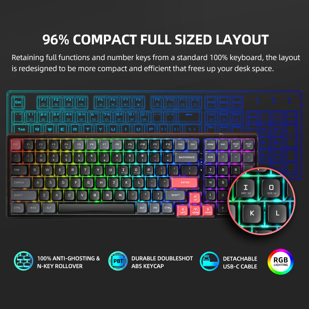 [DELIVER IN 3 DAYS]Machenike K600 Lite Mechanical Keyboard 90% Layout ...