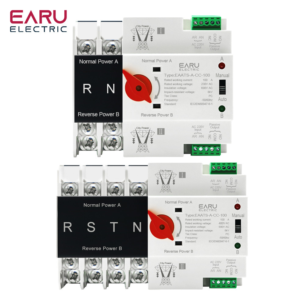 Din Rail 2P 4P ATS Dual Power Automatic Transfer Switch Electrical Selector Switches Uninterrup ...