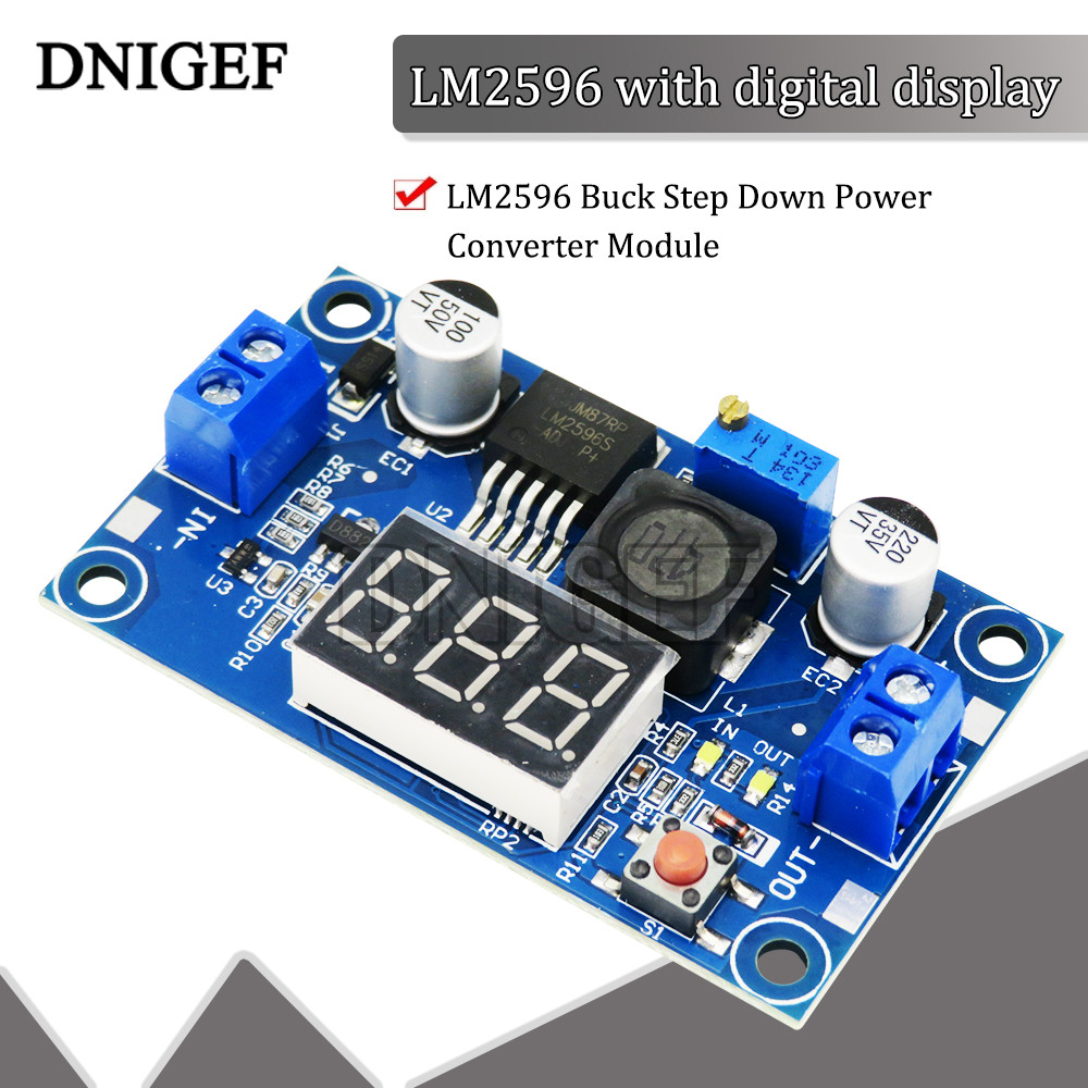 LM2596 Buck Step Down Power Converter Module LED Digital Voltmeter Display Adjustable Board DC ...