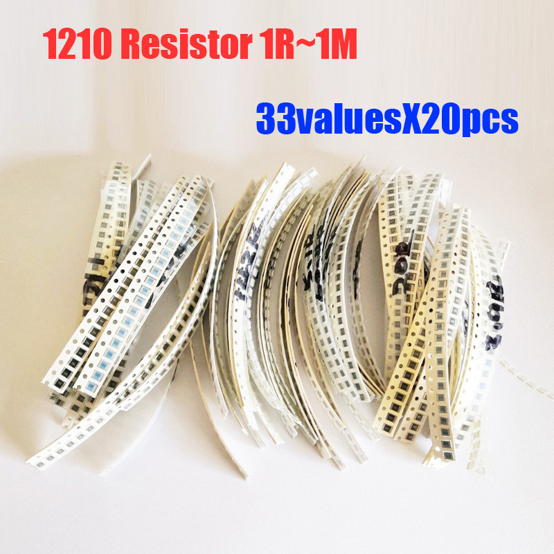 1210 SMD Resistor Kit 33valuesX20pcs=660pcs 1R~1M Resistor Pack 5% ...